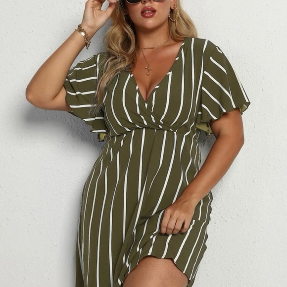 SHEIN | Dresses | Nwot Shein Curve Striped Surplice Neck Aline Dress ...